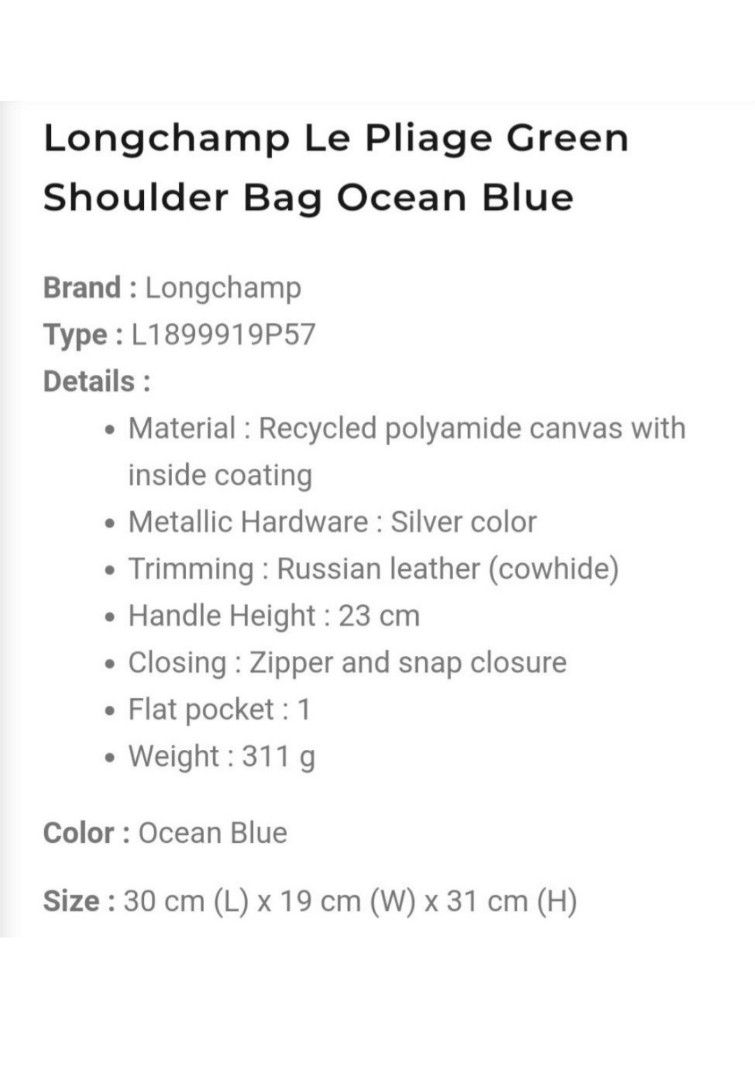 Longchamp ocean blue colour long handle bag, Women's Fashion, Bags ...