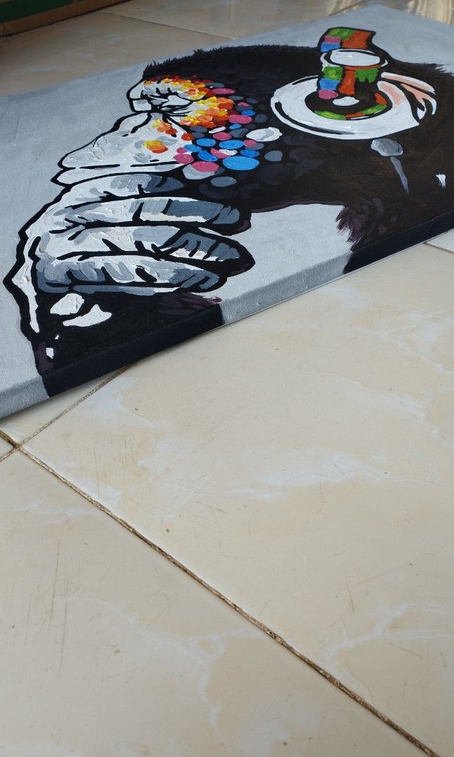 Lukisan DJ Monkey Banksy, Desain & Kerajinan Tangan, Karya Seni di ...