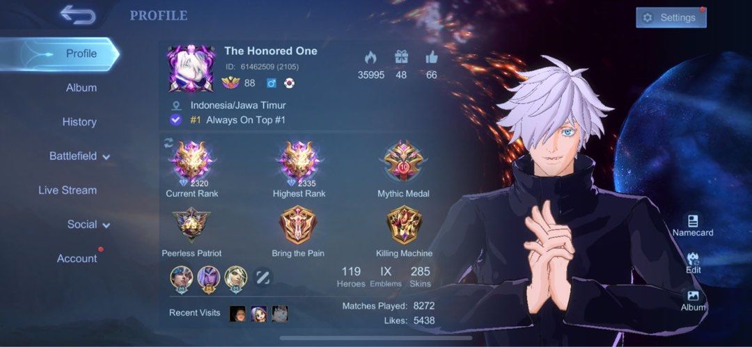 MLBB Acc High WR & Rank Gojo skin & KoF Chou, Video Gaming, Gaming ...