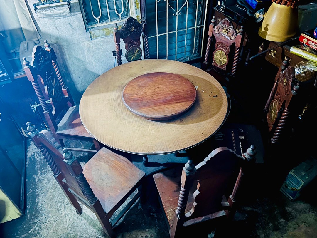 Narra Round Table 6 Seater with Lazy Susan, Furniture & Home Living ...