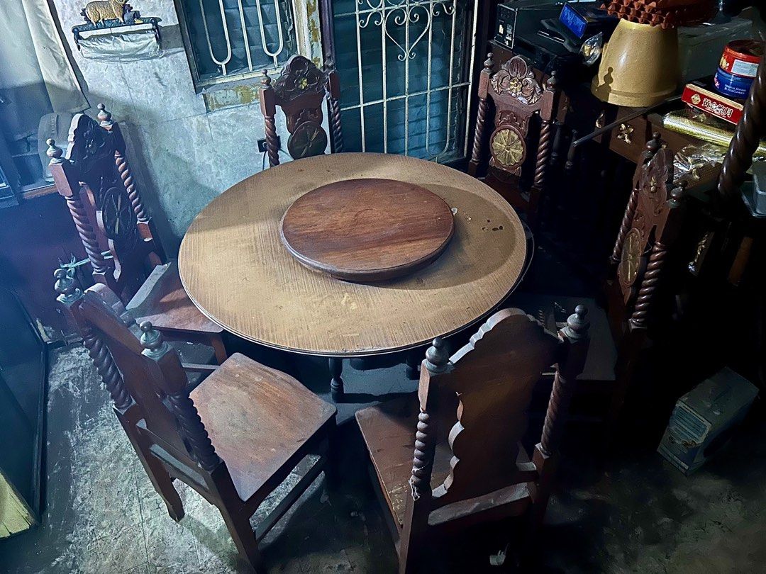 Narra Round Table 6 Seater with Lazy Susan, Furniture & Home Living ...