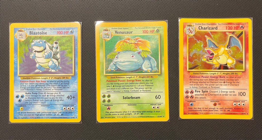 Pokémon 1996 Base Set Starter Trio Charizard Blastoise Venusaur
