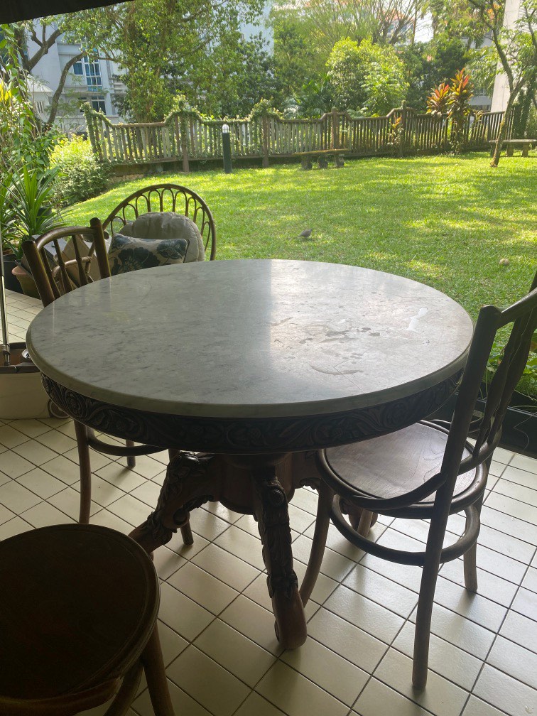 Marble Dining Table with Indonesian Teak Base. Must go 22/3/23 ...