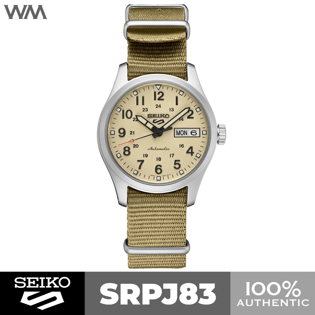 Seiko 5 Sports Beige Dial 36mm Mid Size Field Automatic Watch Nylon ...