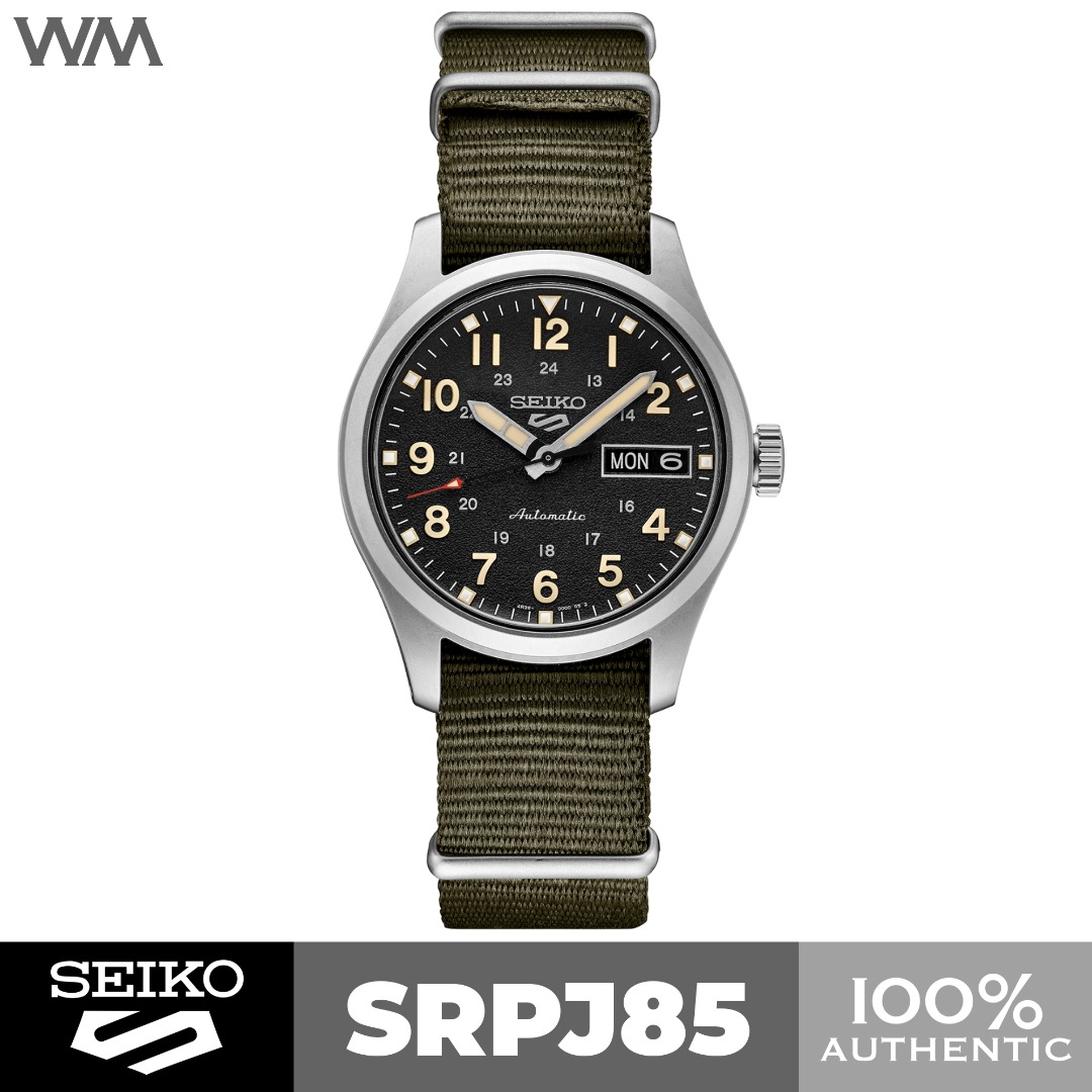 Seiko 5 Sports Textured Black Dial 36mm Mid Size Field Automatic Watch ...