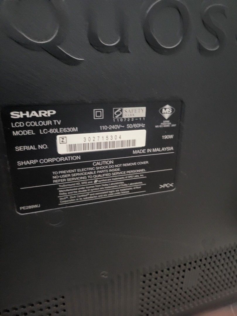 Sharp Aquos LC-60LE630M LCD TV 60 inch, TV & Home Appliances, TV ...