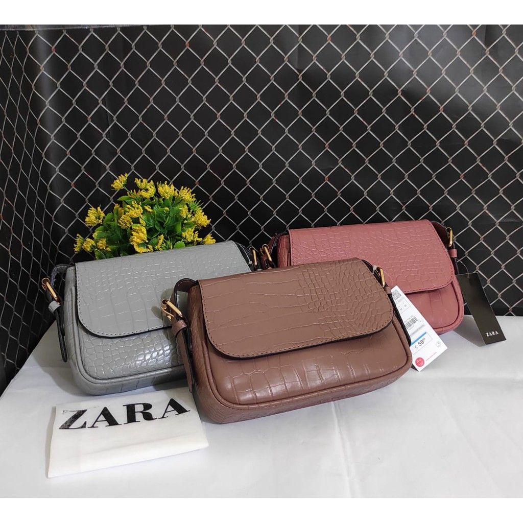 Tas Zara selempang croco mini bagus baru elegan, Fesyen Wanita, Tas ...