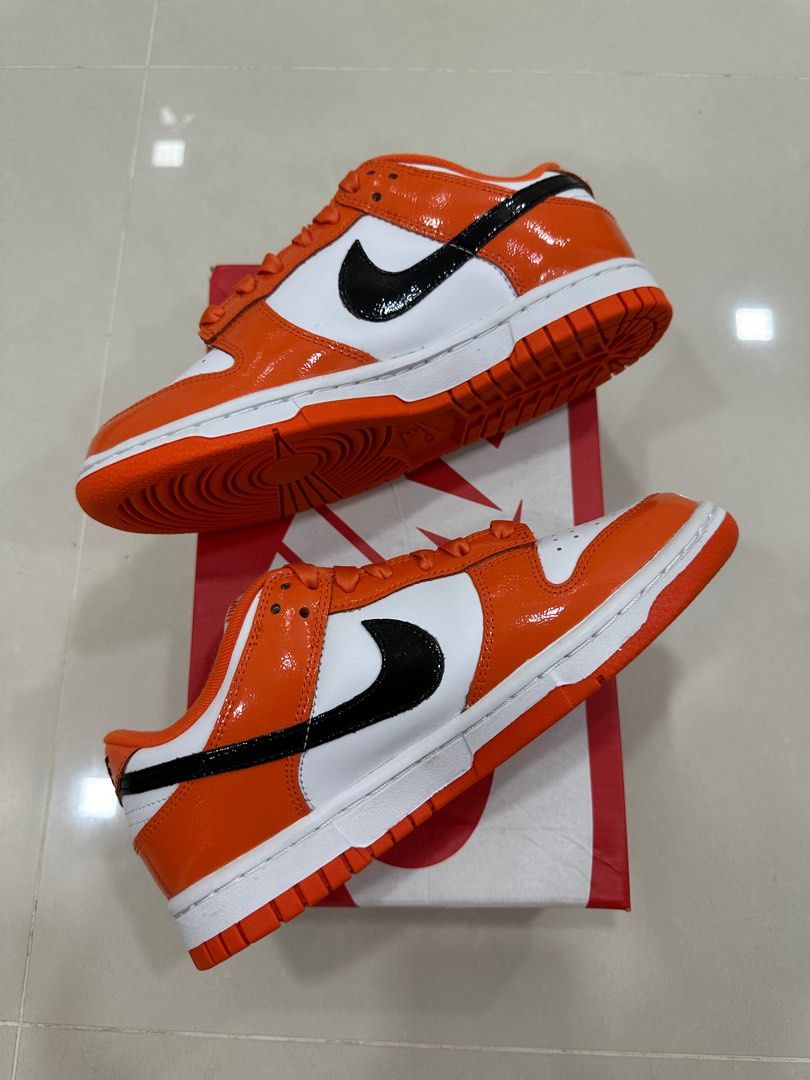 W Nike Dunk Low Patent Orange, Women's Fashion, Footwear, Sneakers on ...