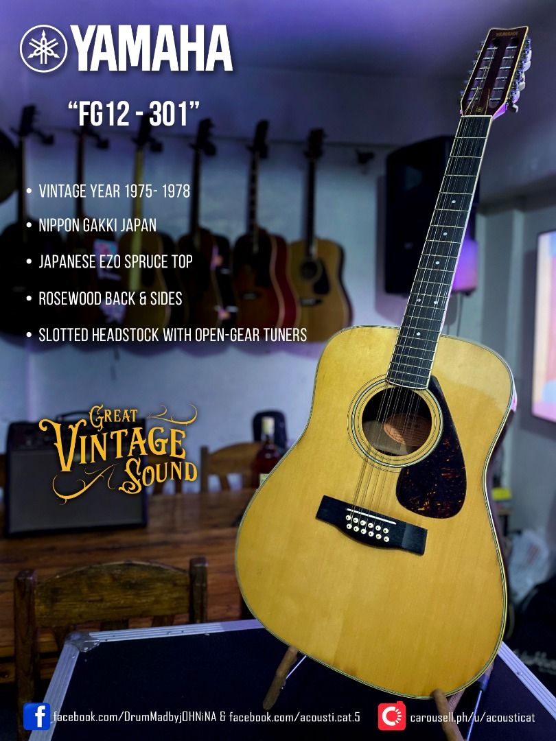 Yamaha FG12-301 12 String Guitar 16.5K, Hobbies & Toys, Music & Media ...