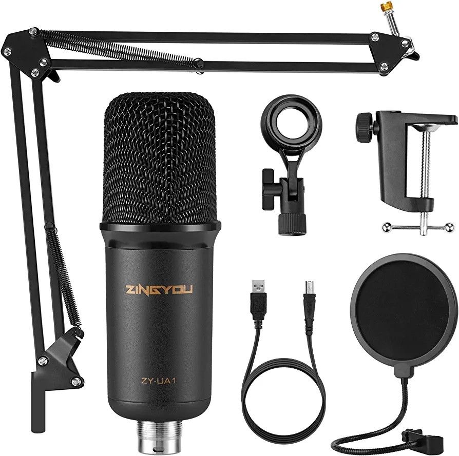 ZINGYOU USB Microphone Bundle ZY-UA1 PC Laptop Recording Condenser Mic ...