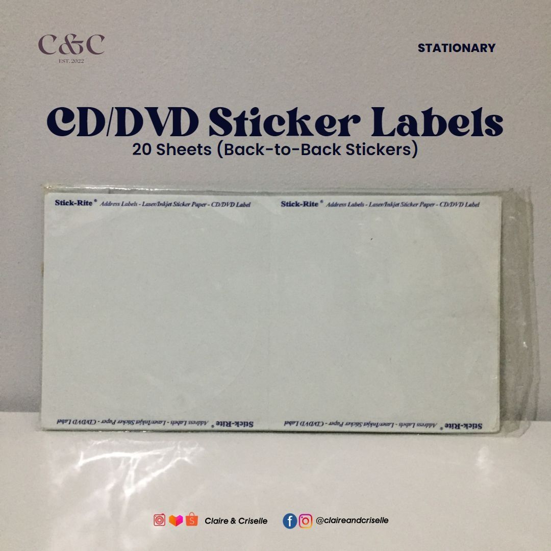20 Sheets Back-to-Back CD/DVD Label Stickers | Claire & Criselle on ...