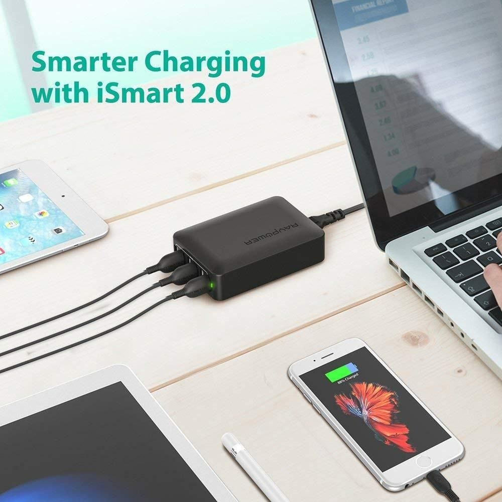 2228) RAVPOWER 60W 12A ISMART FAST HIGH PERFORMANCE HIGH POWER 6-PORT ...