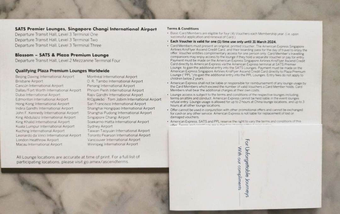 Amex Krisflyer Ascend Airport Lounge Vouchers, Tickets & Vouchers ...