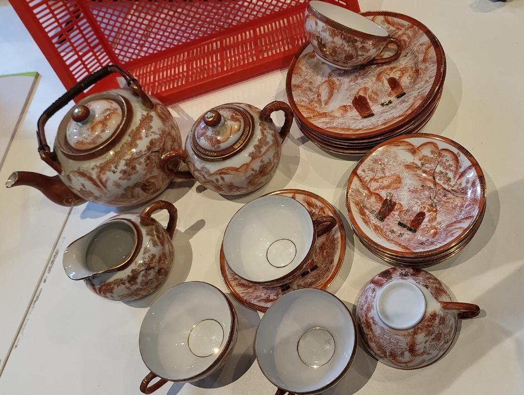 Antique Chinese orange-red white tea set, Furniture & Home Living ...