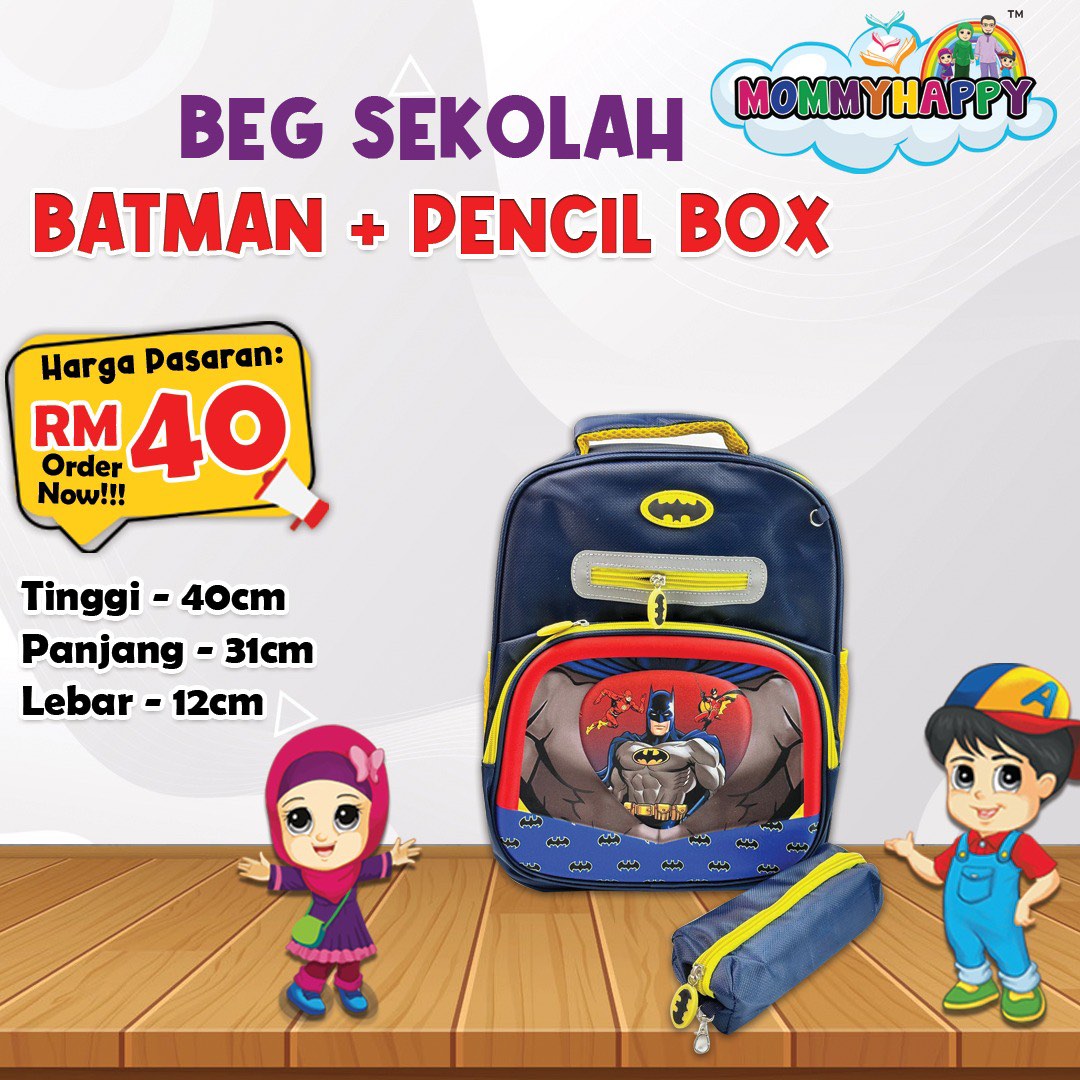 Beg Sekolah Batman+Pencil Box, Hobbies & Toys, Stationery & Craft ...