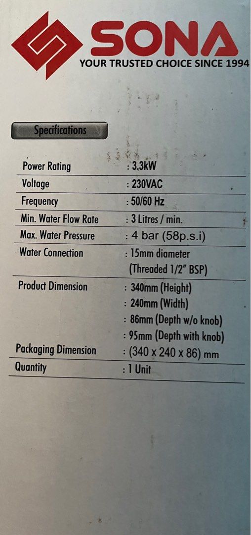 Brand new Sona Instant Heater, TV & Home Appliances, Water Heater ...