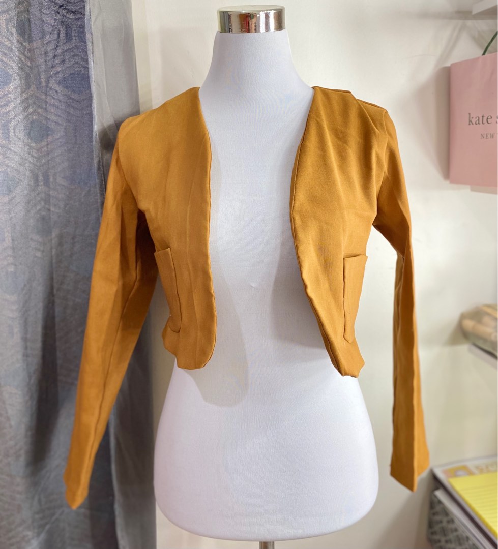 Caramel Z A R A Crop Blazer, Women's Fashion, Coats, Jackets and ...