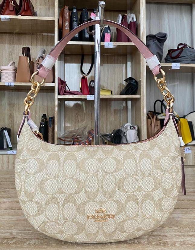 Coach Payton Hobo Signature Light Khaki /Powder Pink, Barang Mewah, Tas ...
