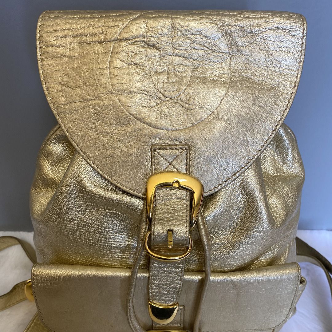 Gianni Versace Rare Vintage Gold Medusa Flap Leather Backpack, Men's ...