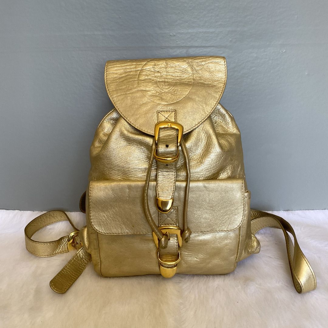Gianni Versace Rare Vintage Gold Medusa Flap Leather Backpack, Men's ...