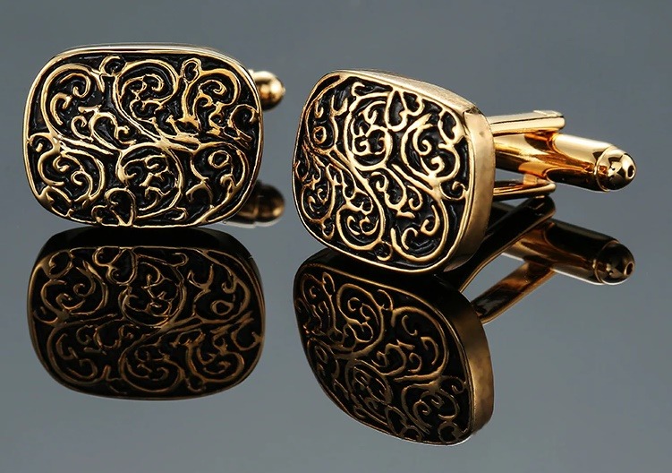 Gold Motif Design Cufflink, Men's Fashion, Watches & Accessories, Cuff ...