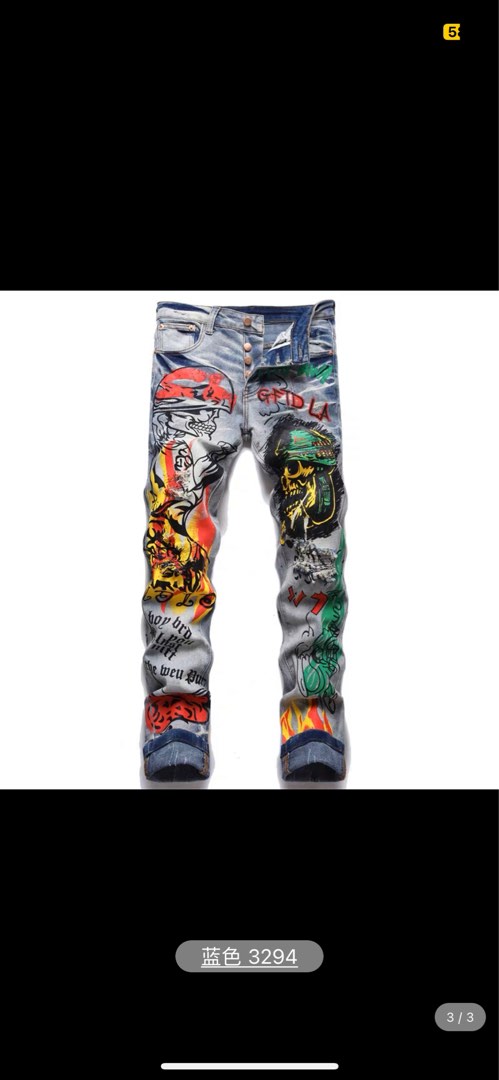 Graphic Jeans, Men's Fashion, Bottoms, Jeans on Carousell