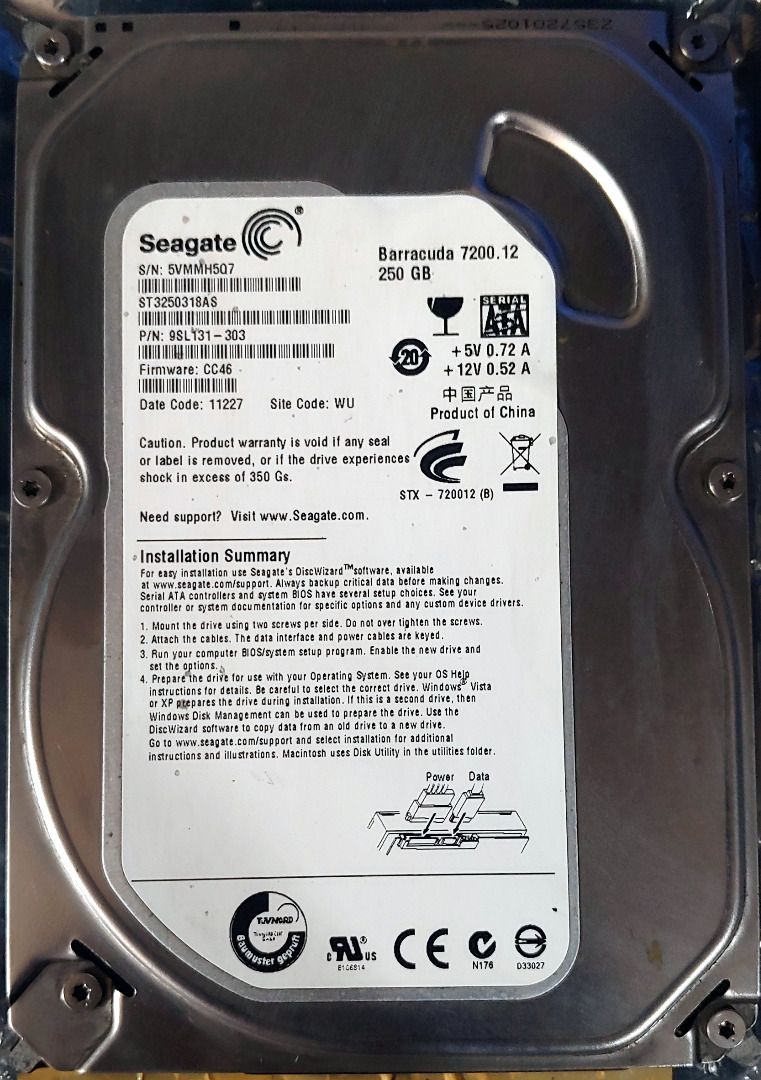 HDD Desktop: 250 GB - Seagate Barracuda 7200.12, Computers & Tech ...