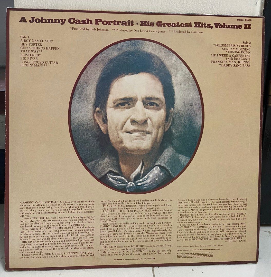 Johnny Cash - Portrait Greatest Hits Volume 2 Vinyl Record on Carousell