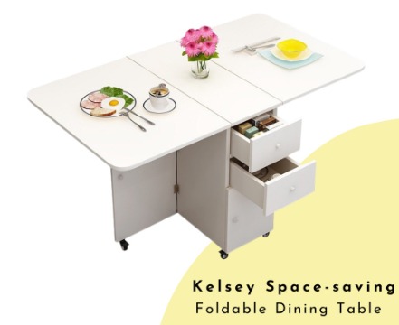 Kelsey Space-saving Foldable Dining Table with Concealed Cabinets ...