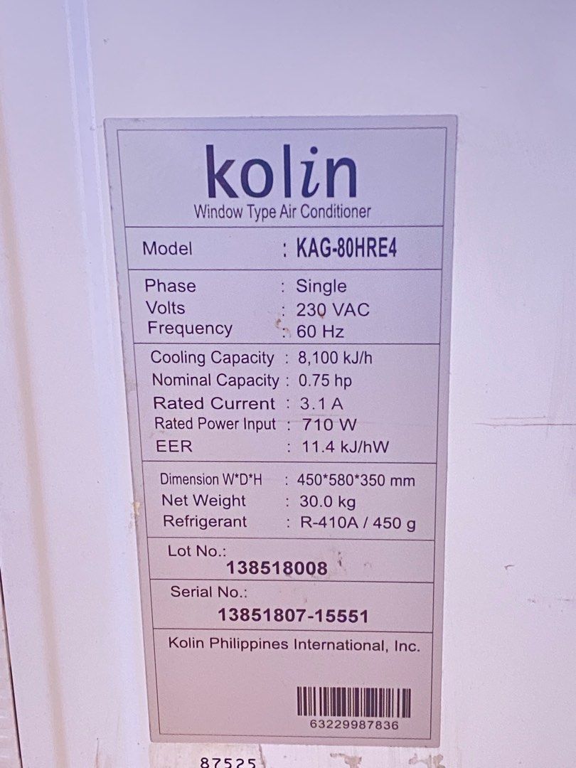KOLIN Aircon 0.75HP, TV & Home Appliances, Air Conditioning and Heating ...