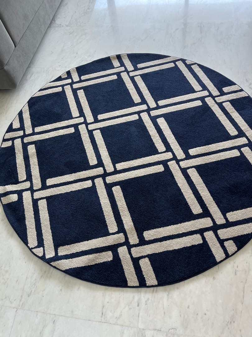 Navy round rug, Furniture & Home Living, Home Decor, Carpets, Mats ...