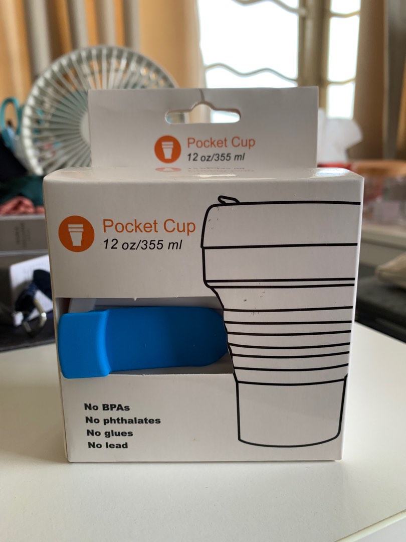 Pocket Cup Collapsible Resusable Eco-Friendly 355ml 12 oz Blue White ...