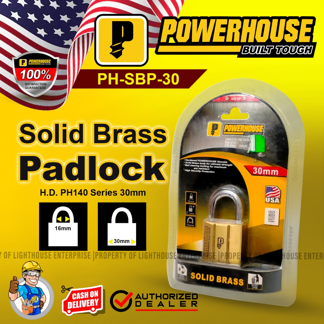 POWERHOUSE 30mm Solid Brass Padlock H.D. PH140 Series (PH-SBP-30 ...