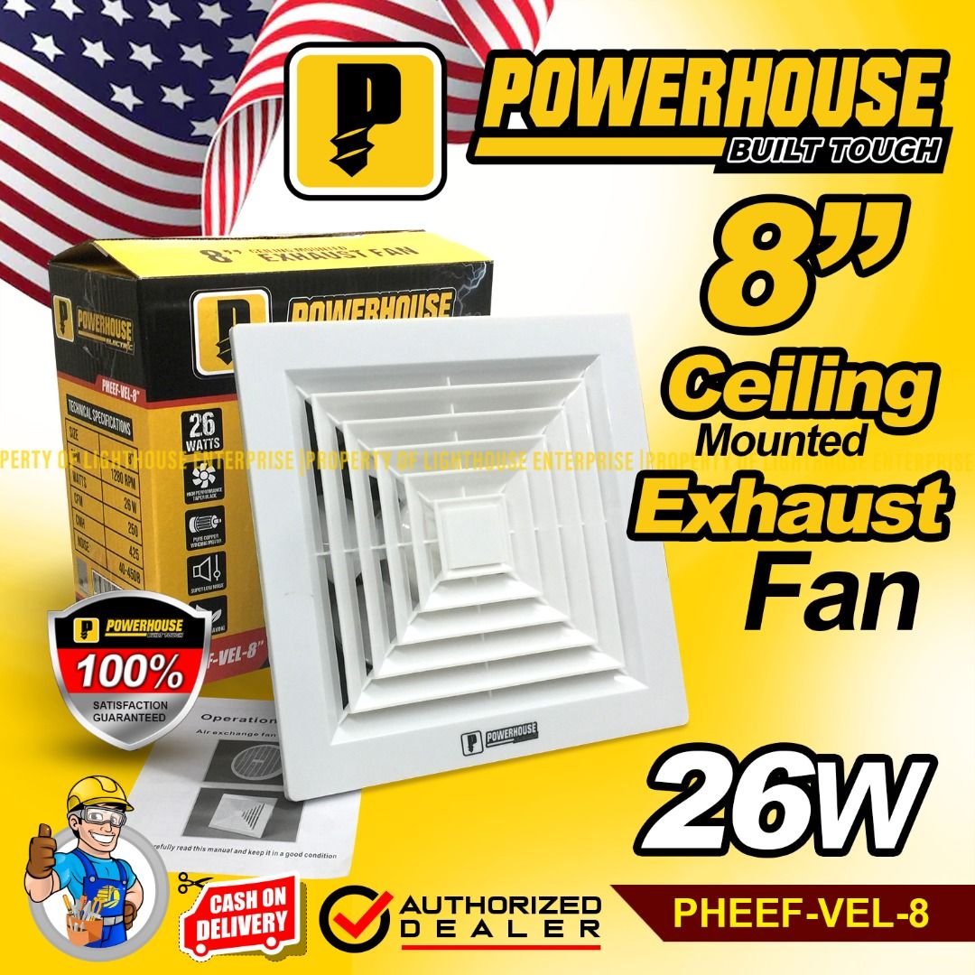 POWERHOUSE USA Ceiling Mounted Exhaust Fan / Wall Mounted Exhaust Fan ...