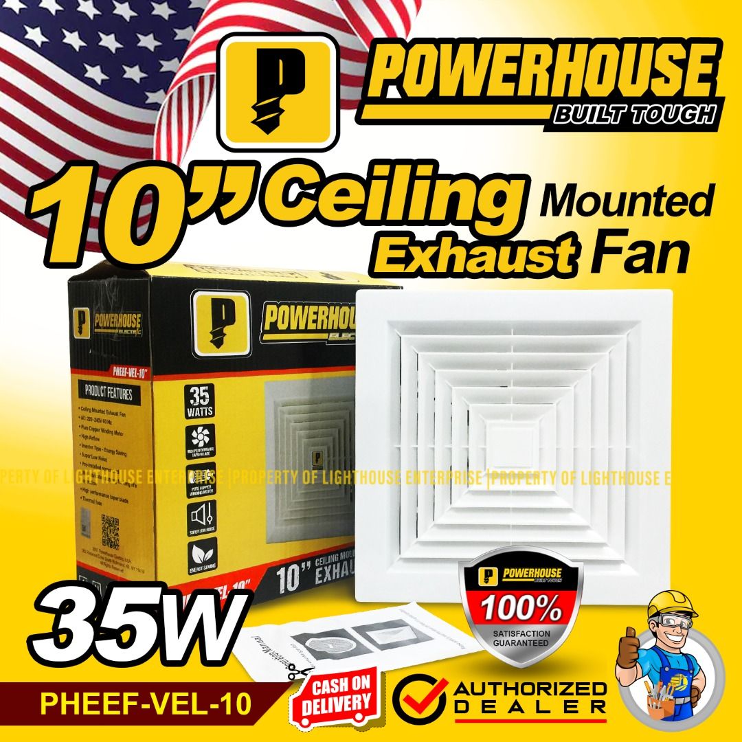 POWERHOUSE USA Ceiling Mounted Exhaust Fan / Wall Mounted Exhaust Fan ...