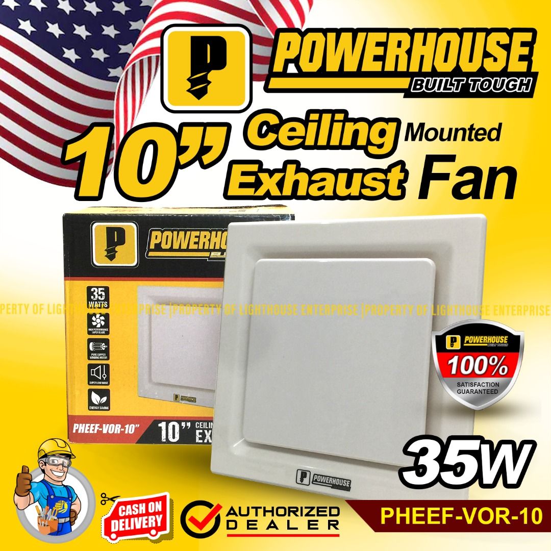 POWERHOUSE USA Ceiling Mounted Exhaust Fan / Wall Mounted Exhaust Fan ...