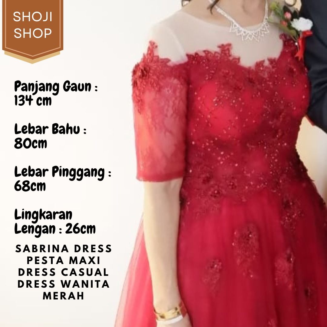 Sabrina Dress Pesta Maxi Dress Casual Dress Wanita Merah, Fesyen Wanita ...