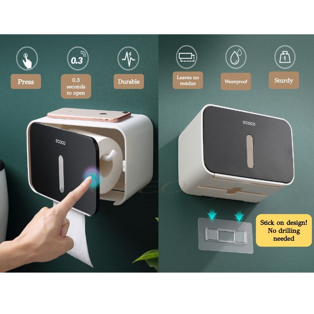 [SG Instock] ECOCO *No Drill* Toilet Roll, Tissue Paper Holder | With Adhesive | Neat, Clean ...