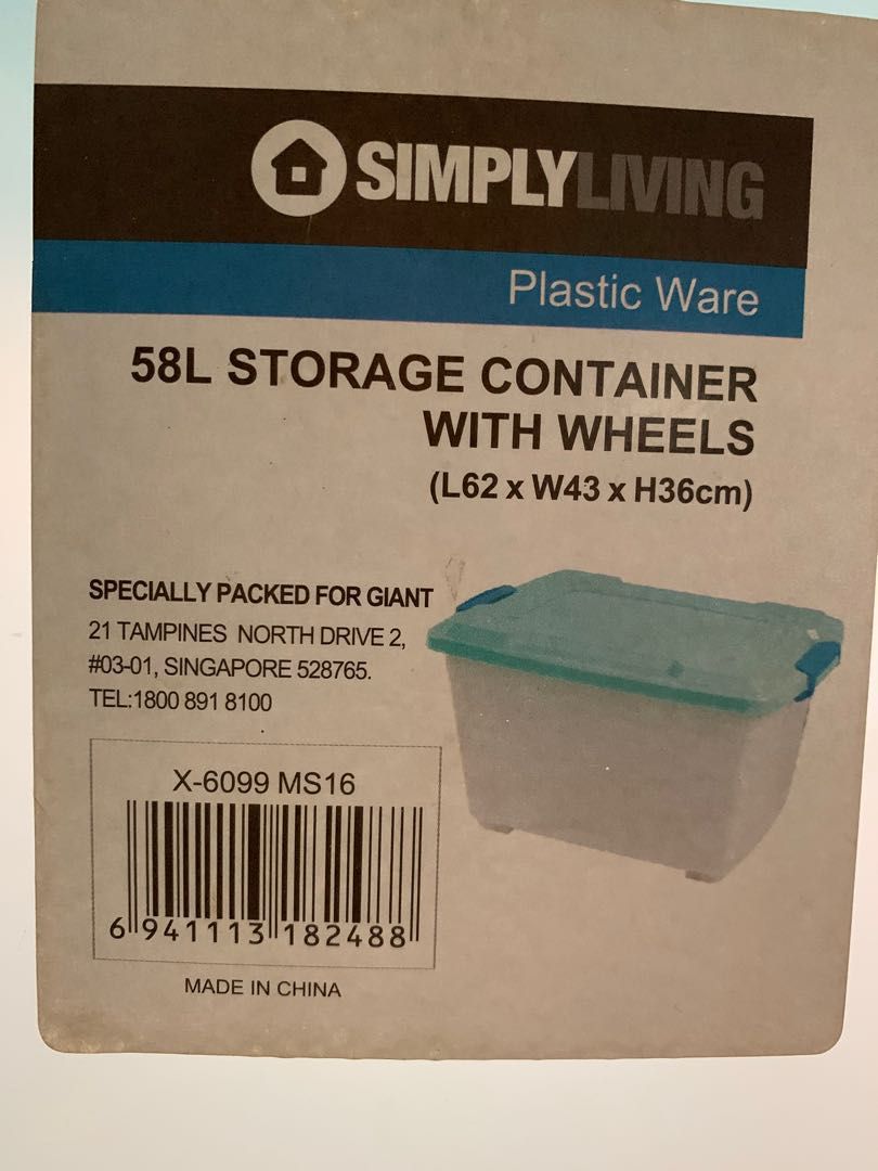 Simply Living 58L Storage Container with Wheels , Furniture & Home ...