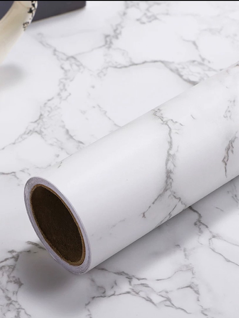 Thick 60cm x 5 Metres Self Adhesive Matte White Marble PVC Wall ...