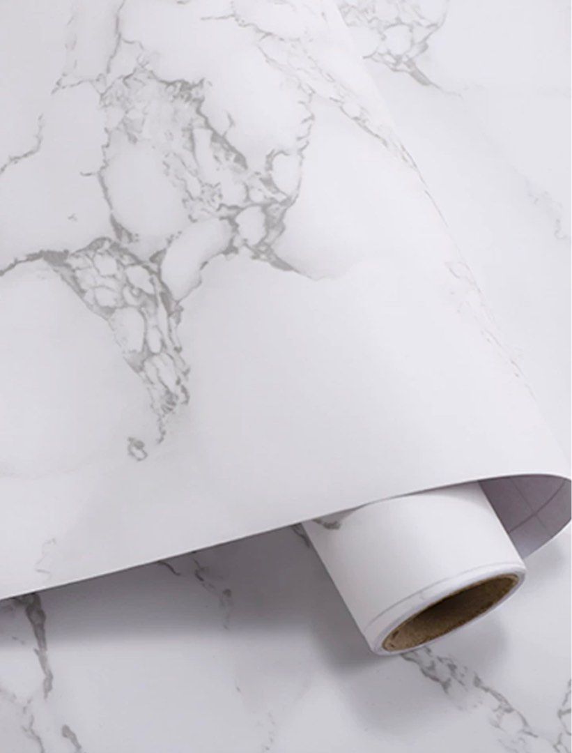Thick 60cm x 5 Metres Self Adhesive Matte White Marble PVC Wall ...