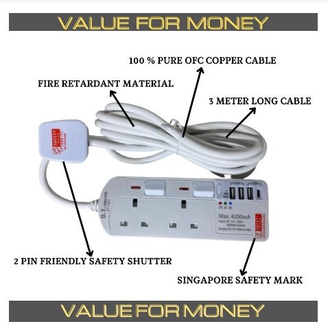 TIMER Premier Electrical Extension Socket Plug With 3 USB 1 TYPE C Port ...