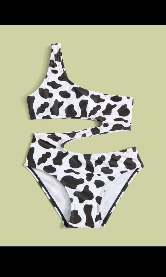 toddler girl cow print cut-out one piece swimsuit on Carousell