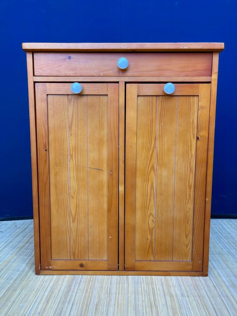 Trash Bin Cabinet 24”L x 16”W x 29”H Solid wood Ceramic tile top 2 ...
