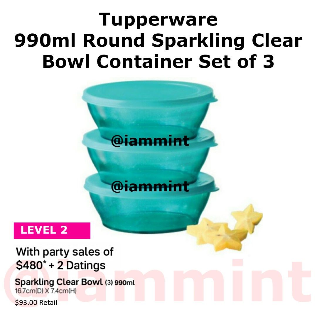 Tupperware 990 ml Elegant Sparkling Clear Large Round Container Bowl ...