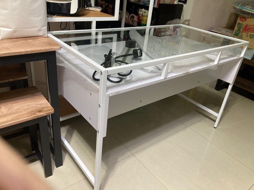 NEW tempered glass table with drawer, Furniture & Home Living ...