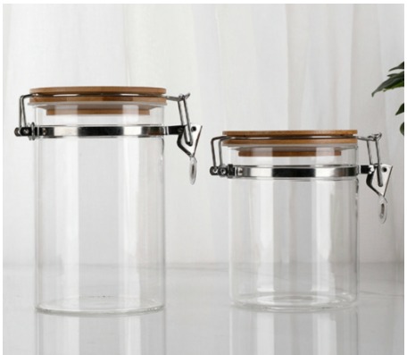 Wooden Glass Canister | Air-Tight Jar with Lock | Removal Lid | Dried ...