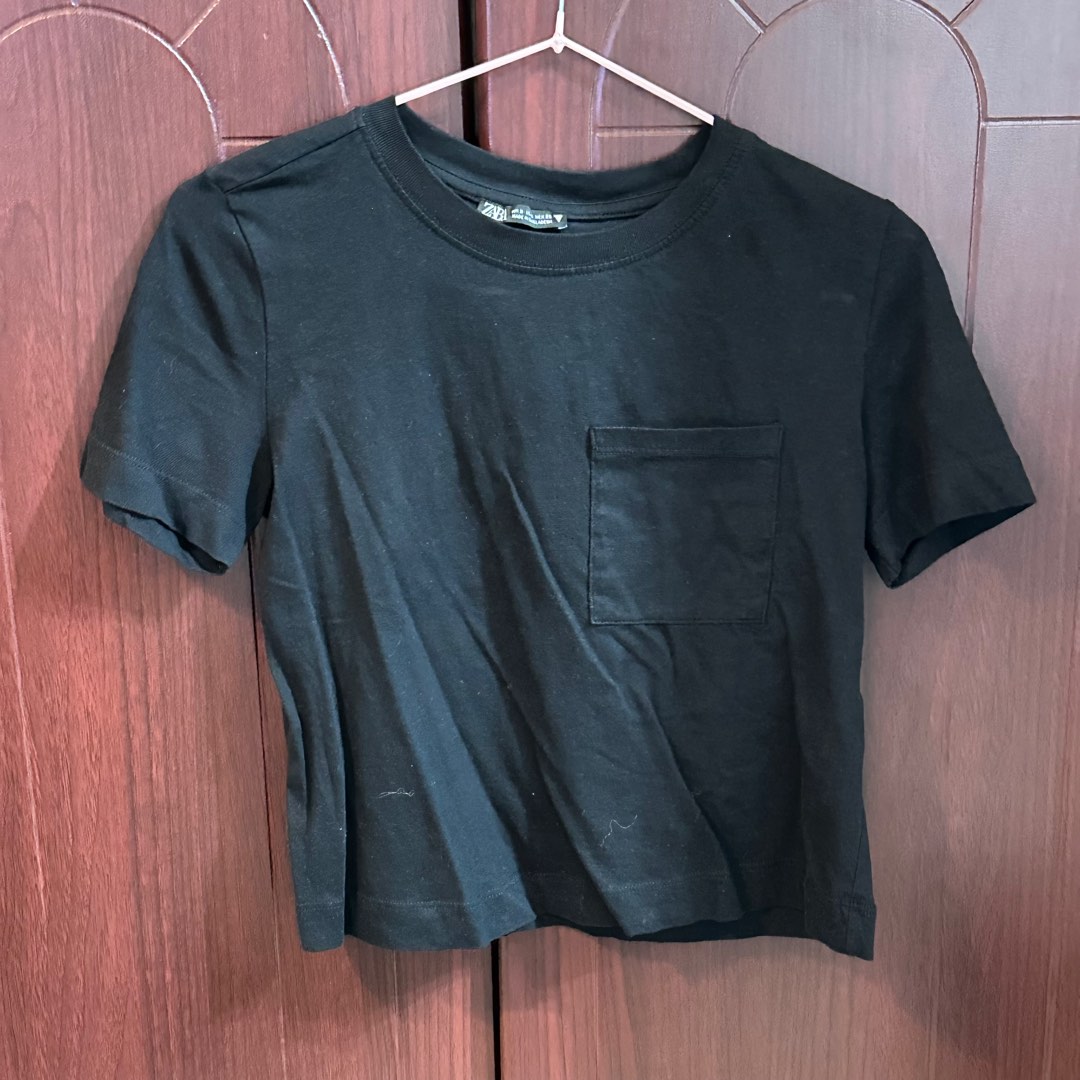 ZARA Black Basic Pocket Tee Shirt, Women's Fashion, Tops, Shirts on Carousell