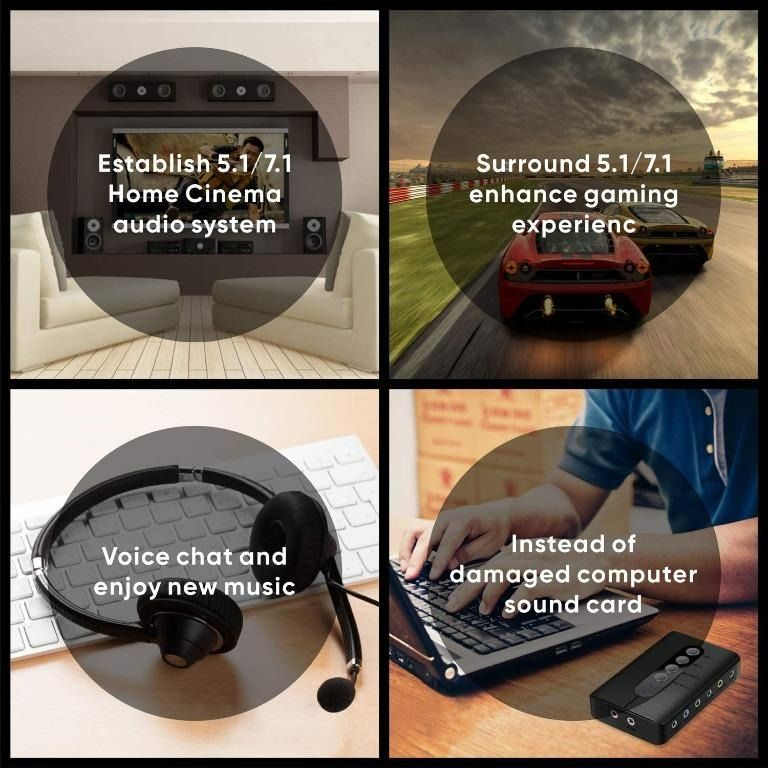 2329) DIGITALLIFE 7.1 EXTERNAL SOUND CARD USB 3.5MM AUDIO ADAPTER WITH ...