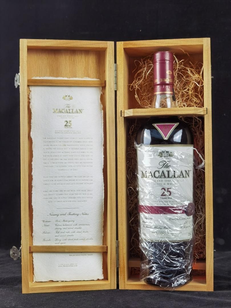 求購一支麥卡倫25年 雪莉桶 紅緞帶 Macallan 25 year old, sherry Oak single Malt 單一麥芽威士忌 ...